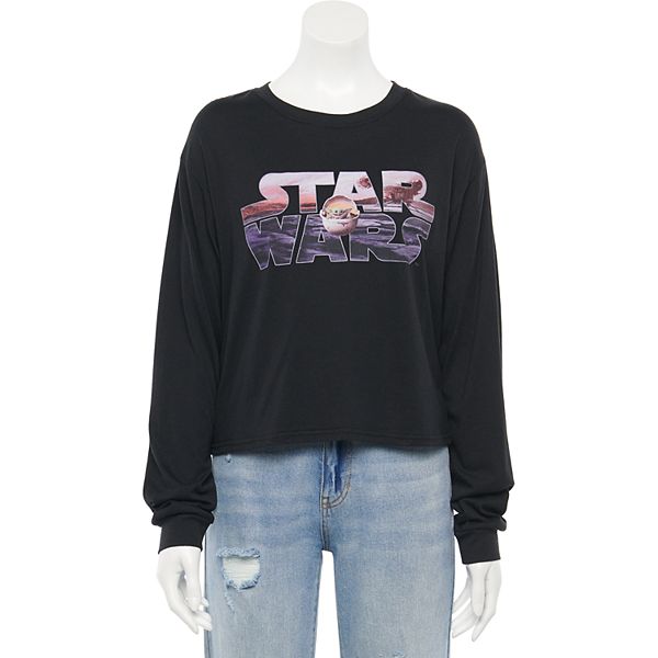 Juniors' Star Wars Baby Yoda Crop Tee