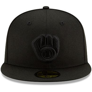 Men's New Era Black Milwaukee Brewers Black on Black 59FIFTY Fitted Hat