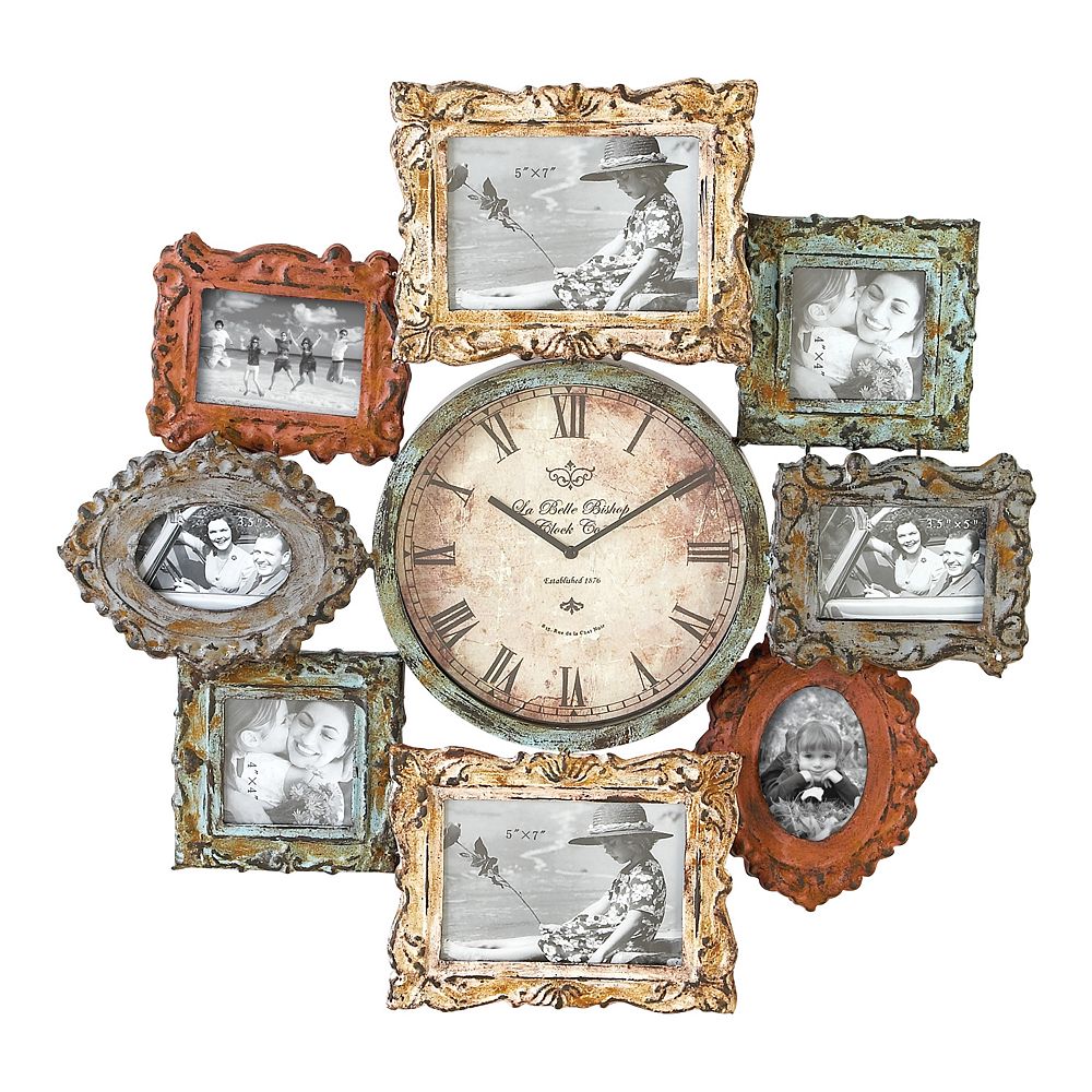 Stella & Eve Vintage Inspired 8-Photo Collage Wall Clock