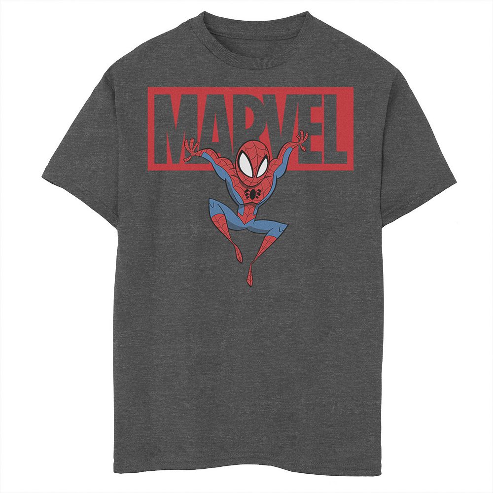 Boys 6-20 Marvel Spider-Man Chibi Action Pose Logo Outline Graphic Tee
