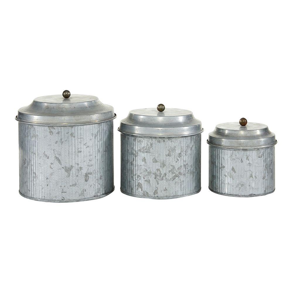 Stella & Eve Galvanized Decorative Canister Table Decor 3-piece Set