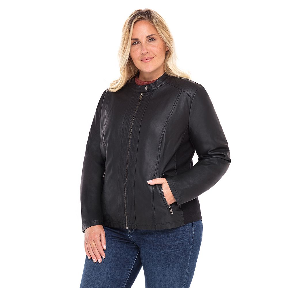 Plus Size Sebby Collection Faux-Leather Racing Jacket