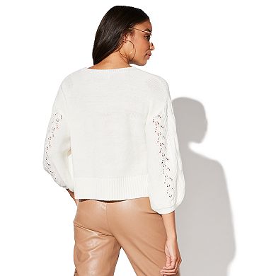 Juniors' Vylette™ High-Low Cable Crewneck Sweater