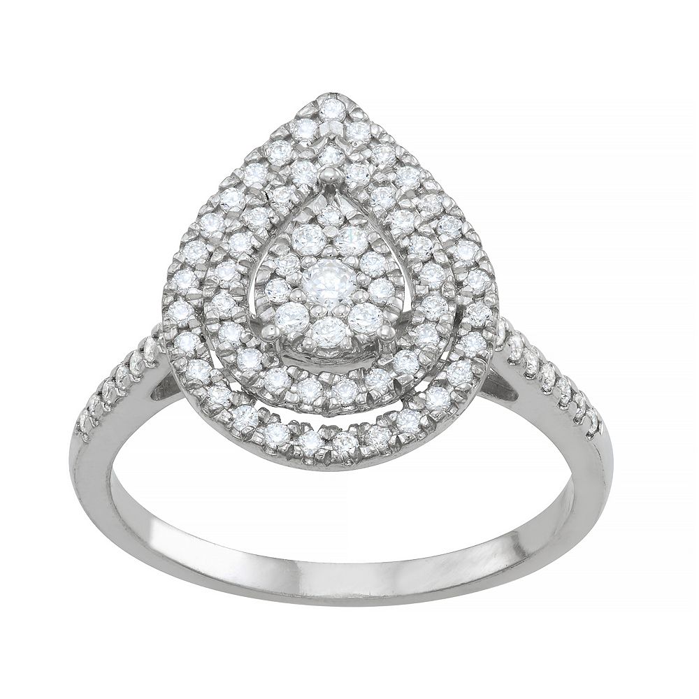 Tiara Sterling Silver 1/2 Carat T.W. Diamond Teardrop Cluster Ring
