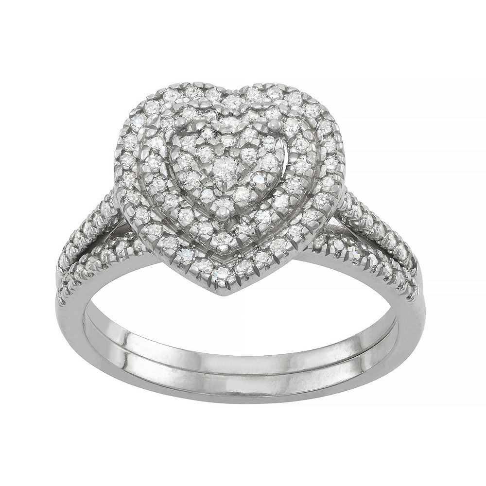Tiara Sterling Silver 1/2 Carat T.W. Diamond Tiered Heart Engagement ...