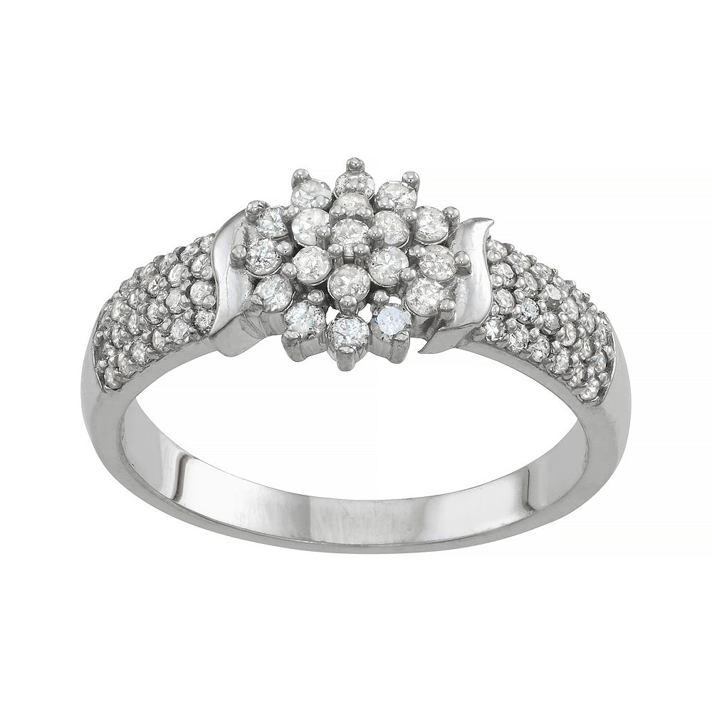 Tiara Sterling Silver 1/2 Carat T.W. Diamond Cluster Ring