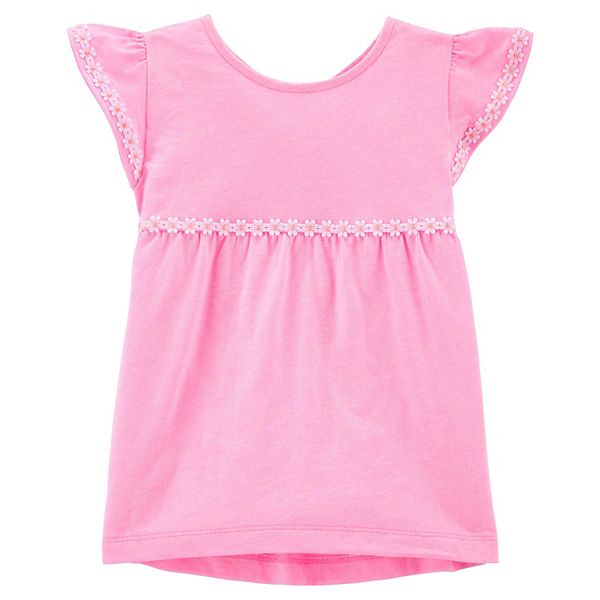 Toddler Girl Carter's Pink Embroidered Flutter Sleeve Top