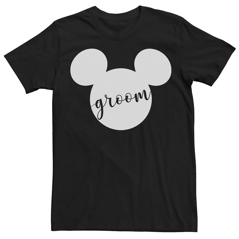 Disney's Mickey Mouse Men's Head Silhouette Groom Cursive Text Tee