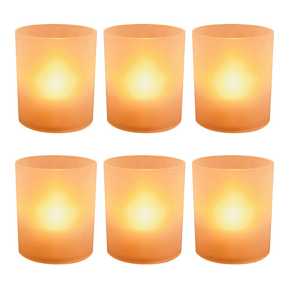 LumaBase Battery Operated LED Votives with Timer - Orange Battery 6 ...