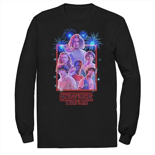 Men's Netflix Stranger Things Group Shot Fireworks Poster Tee