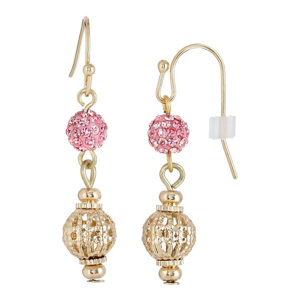 1928 Pink Fireball and Filigree Drop Earrings