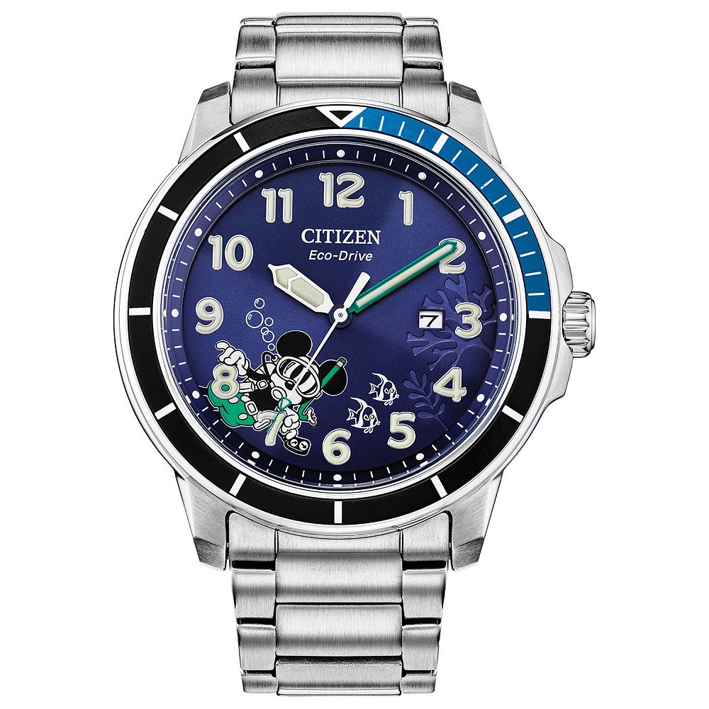 Disney's Mickey Mouse Diver Men's Eco-Drive Stainless Steel Watch by ...