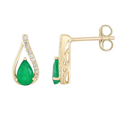 Gemminded 10k Gold Emerald Diamond Accent Drop Earrings