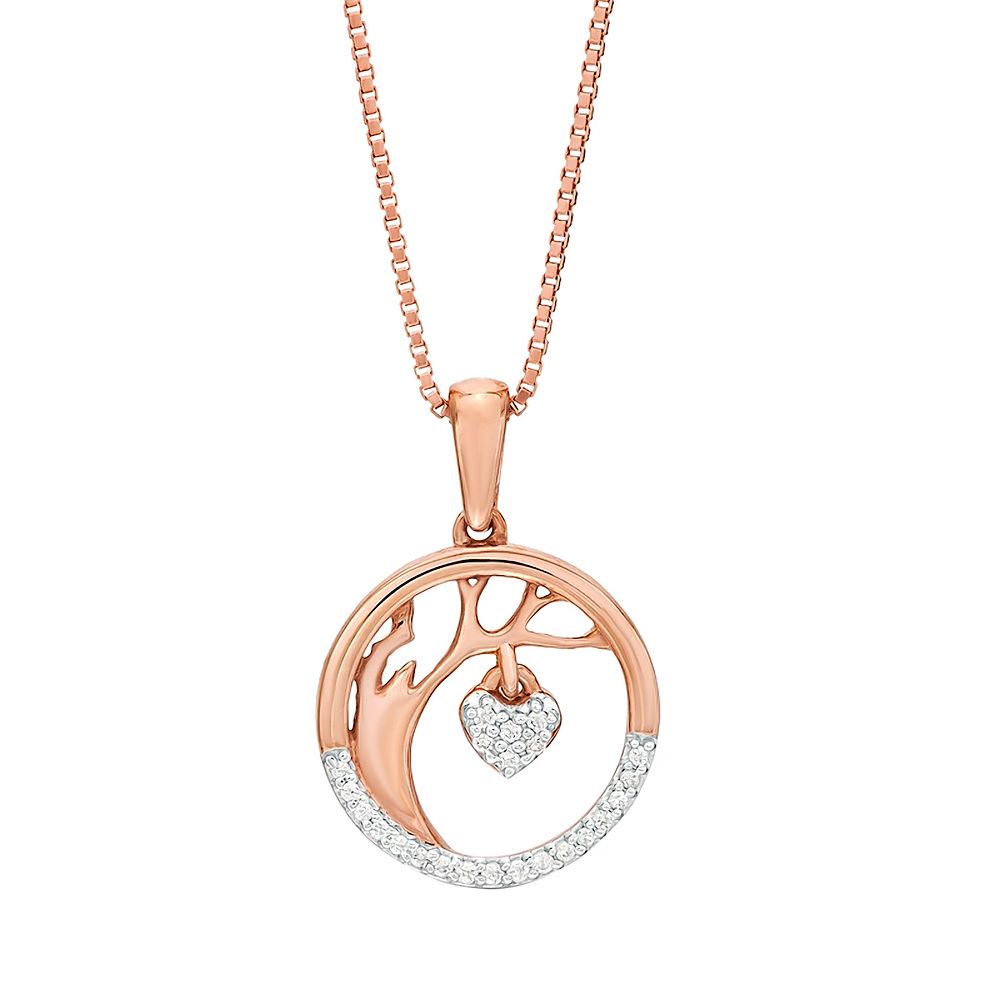 Gemminded 18k Rose Gold Over Silver Diamond Accent Heart & Tree Pendant ...