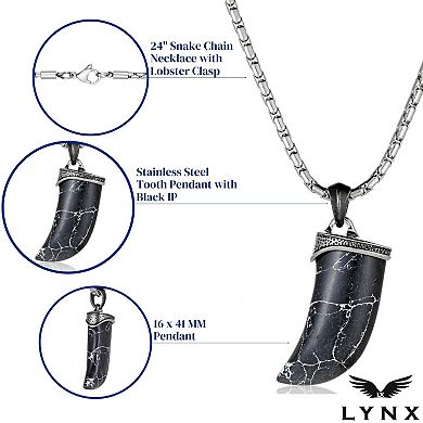 Men's LYNX Black Ion-Plated Stainless Steel Tooth Pendant Necklace