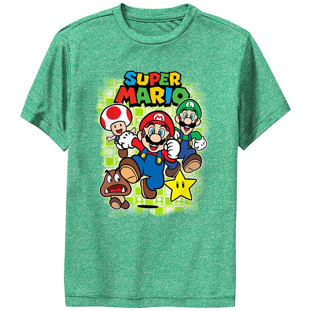Boys 6-20 Super Mario Group Shot Running Grid Portrait Graphic Tee