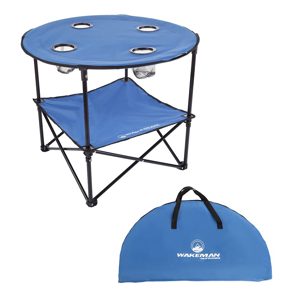 Wakeman 2-Tier Round Camping Folding Table with 4 Cupholders