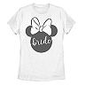 Juniors' Disney's Minnie Mouse Head Silhouette Bow Bride Cursive Text Tee