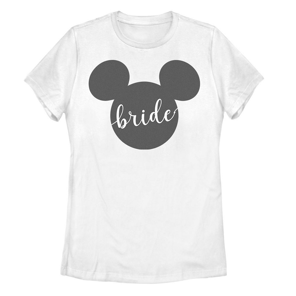 Juniors' Disney's Mickey Mouse Head Silhouette Bride Cursive Text Tee