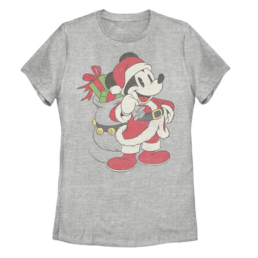 Juniors' Disney's Mickey Mouse Christmas Santa Claus Portrait Tee