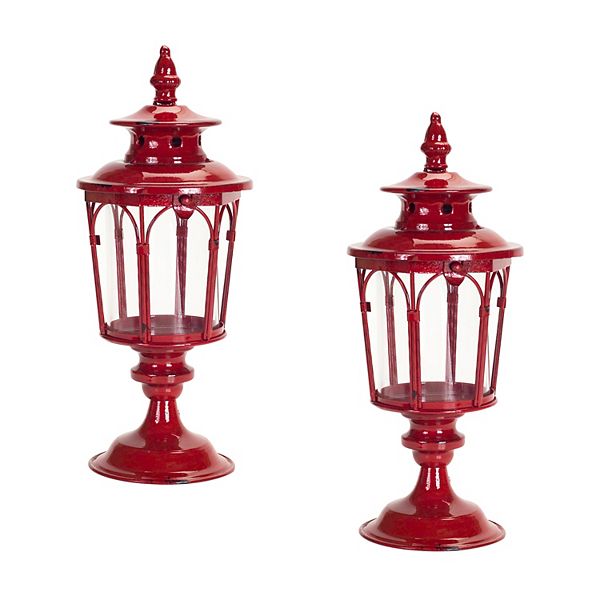 Red Pedestal Lantern Floor Decor