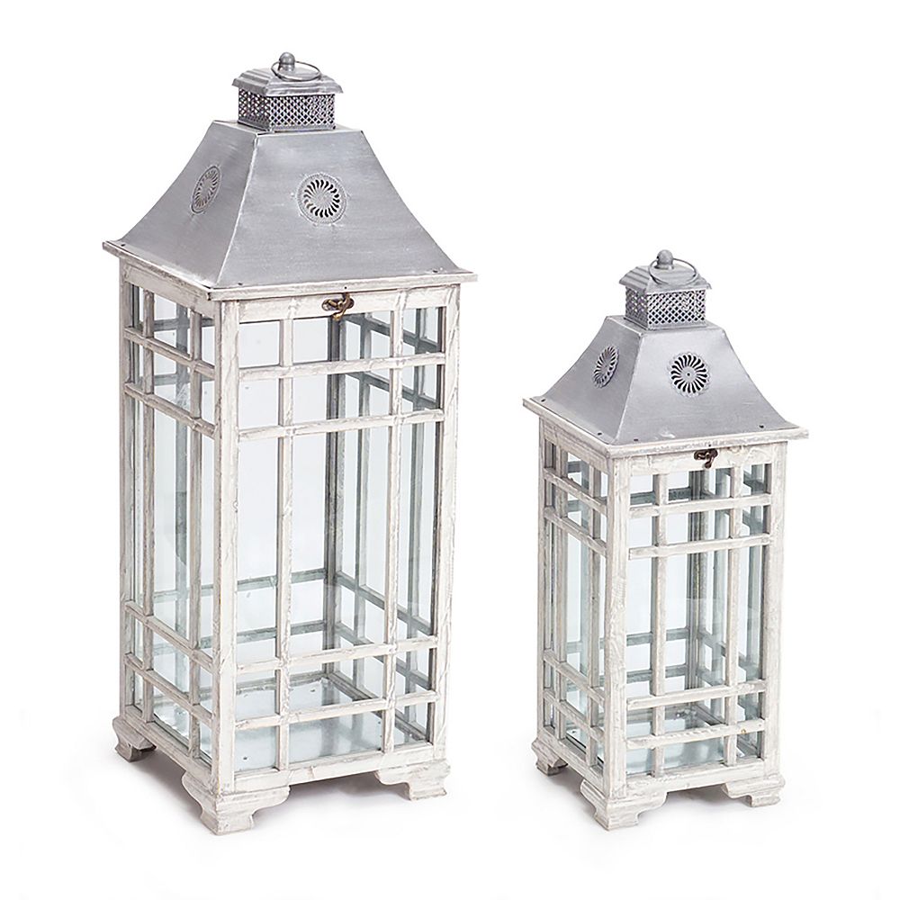 Crisscross Distressed Lantern Floor Decor 2-piece Set
