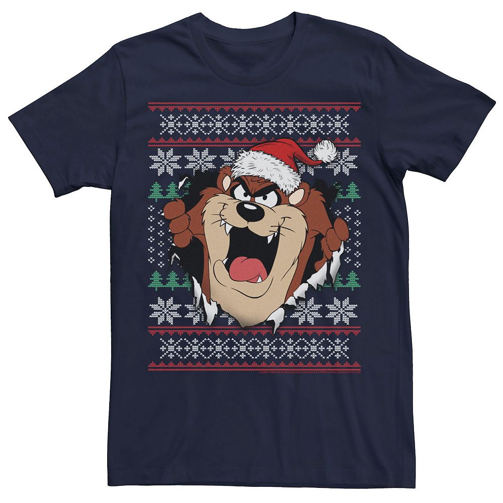 Men's Looney Tunes Christmas Sweater Taz Rip Through Tee
