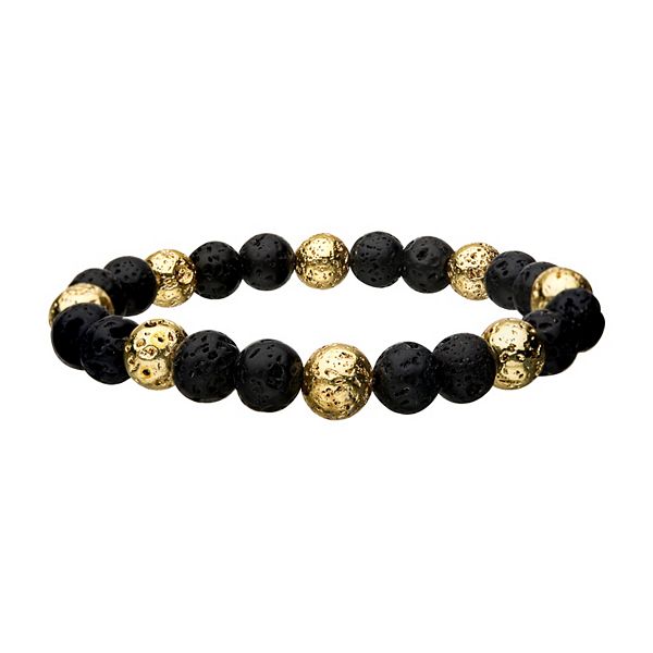 Men's Gold Tone Stainless Steel & Lava Bead Bracelet