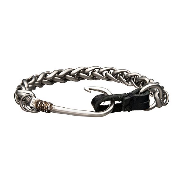 Men's Antiqued Stainless Steel Hook Chain Bracelet