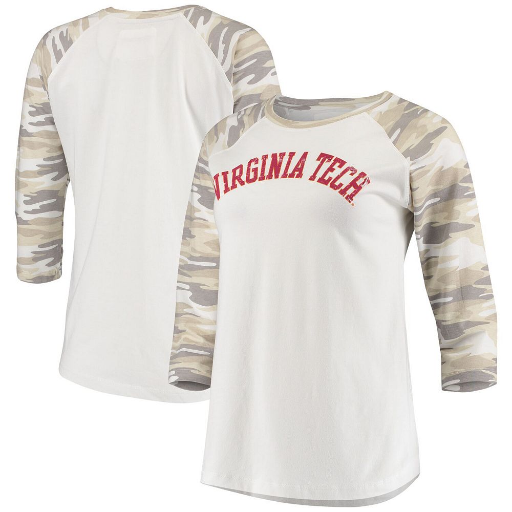 Women's White/Camo Virginia Tech Hokies Boyfriend Baseball Raglan 3/4 ...