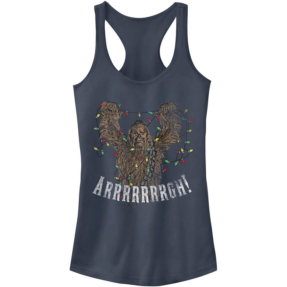 Juniors' Star Wars Arrrgh! Chewie Tangled Lights Christmas Graphic Tank Top
