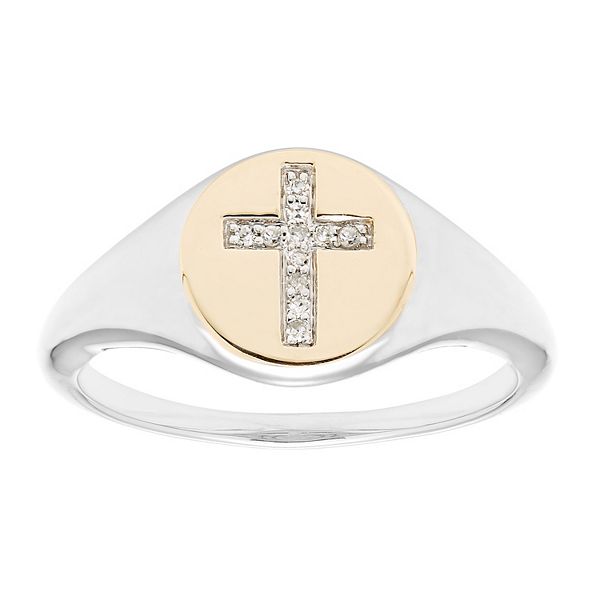 It's Personal 14k Gold Over Sterling Silver Diamond Accent Cross Signet ...