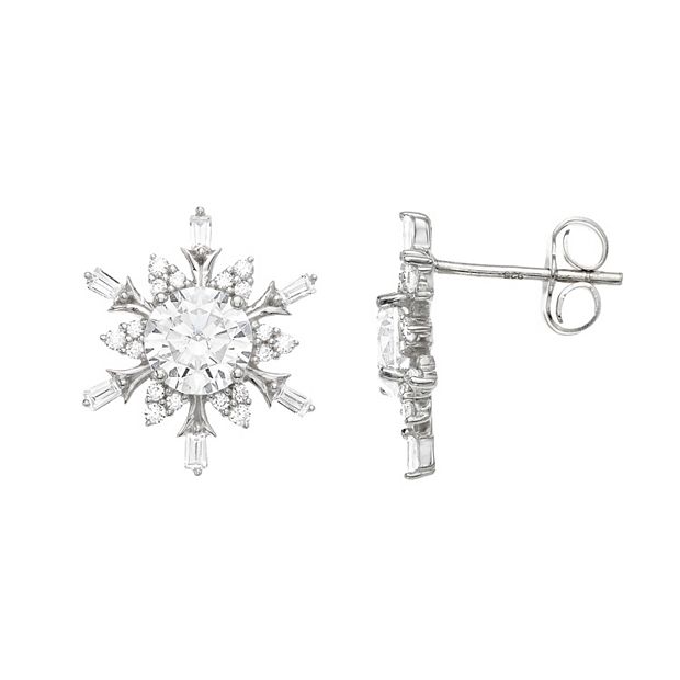 Sterling Silver White Cubic Zirconia Snowflake Earrings