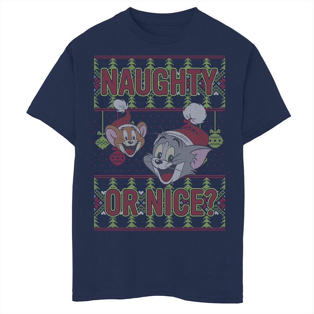 Boys 8-20 Tom & Jerry Naughty Or Nice Holiday Pattern Graphic Tee