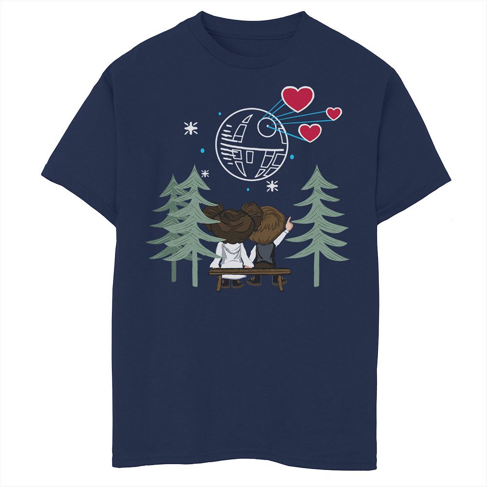 Boys 6-20 Star Wars Han & Leia Death Star Gazing Cartoon Graphic Tee
