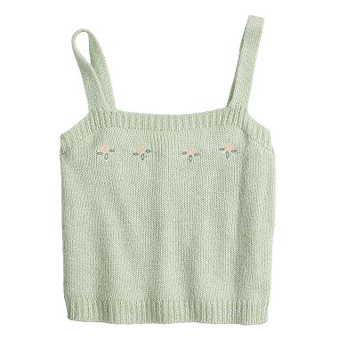 Juniors' Vylette™ Embroidered Sweater Tank Top