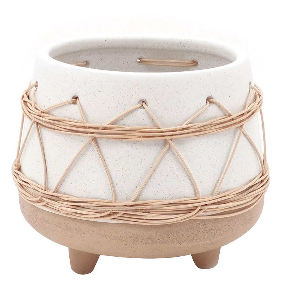 Sonoma Goods For Life® White Ceramic & Rattan Planter