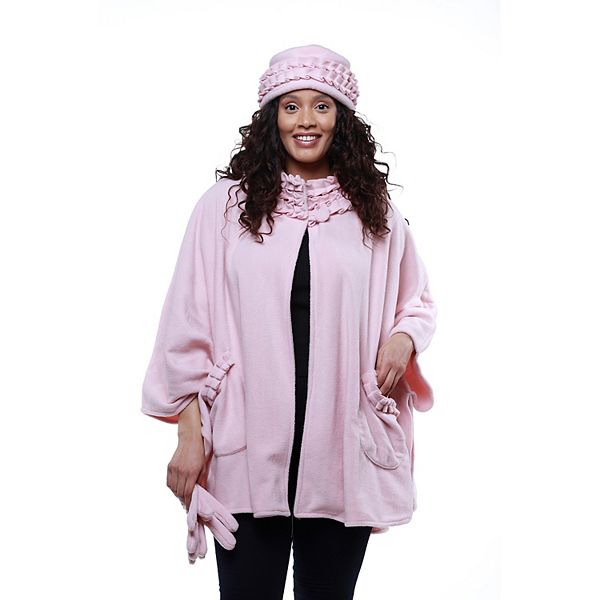 Women's Linda Anderson Le Moda Ruffle Trim Fleece Cape, Glove, & Hat Set