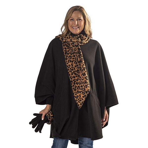 Women's Linda Anderson Le Moda Fleece Cape with Gloves & Attached Scarf