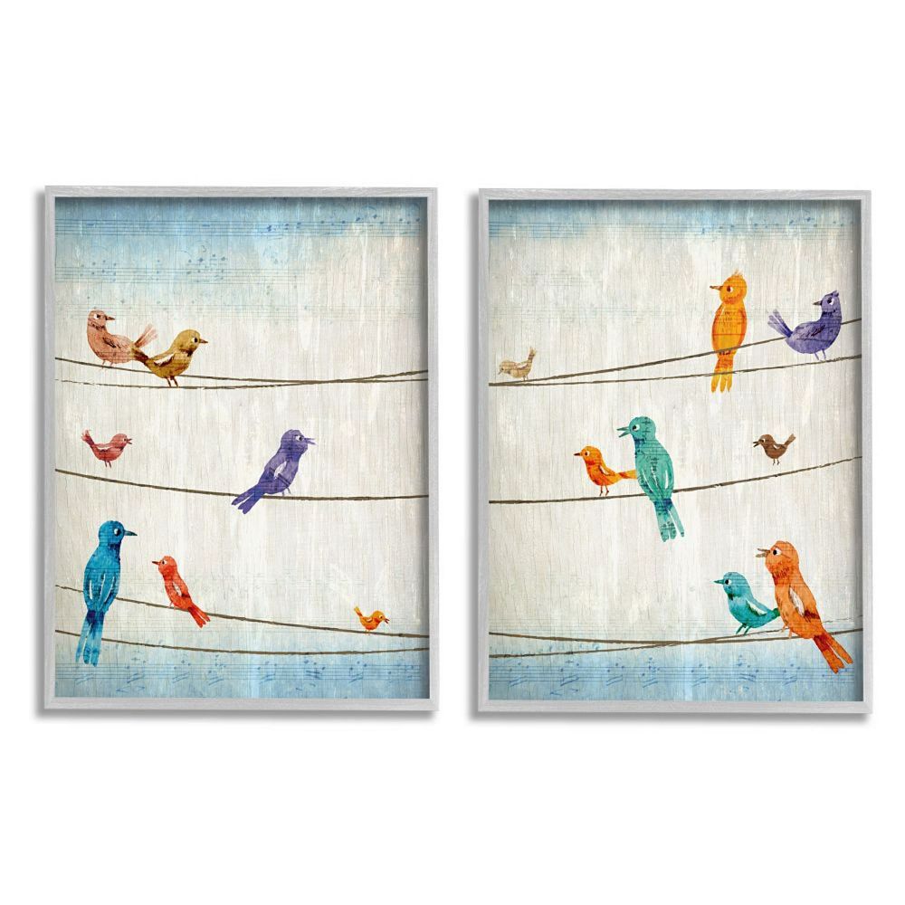 Stupell Home Decor Song Birds on the Line Framed Wall Art 2-piece Set