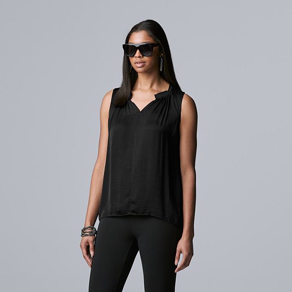 Womens Simply Vera Vera Wang Pleated Neck Tank
