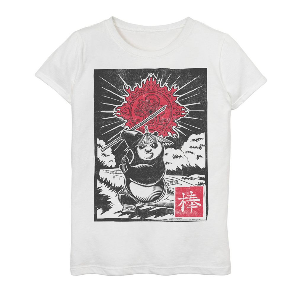 Girls 7-16 Kung Fu Panda Master Po Action Pose Woodcut Poster Graphic Tee