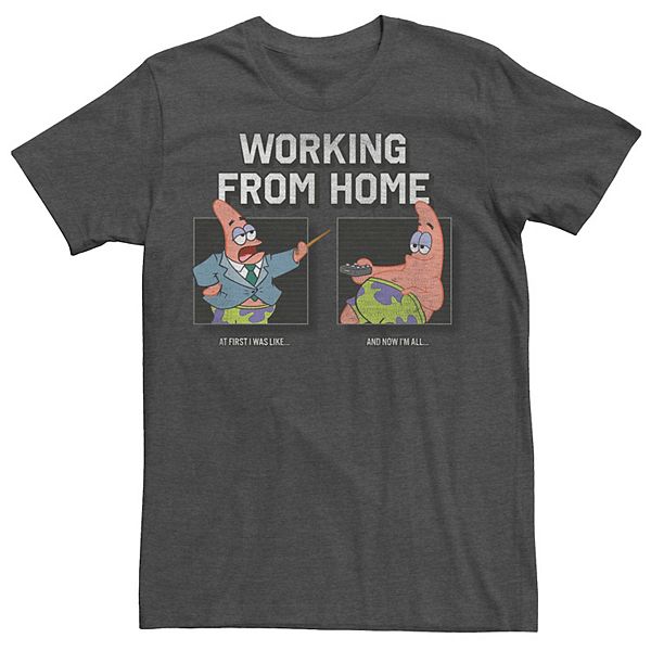 Men's SpongeBob SquarePants Patrick Working From Home Then & Now Tee