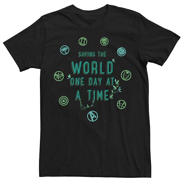 Men's Marvel Earth Day Saving The World One Day At A Time Icons Tee