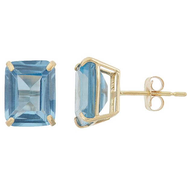 Designs by Gioelli 10k Gold Lab Created Aquamarine Emerald Cut Solitaire Stud Earrings