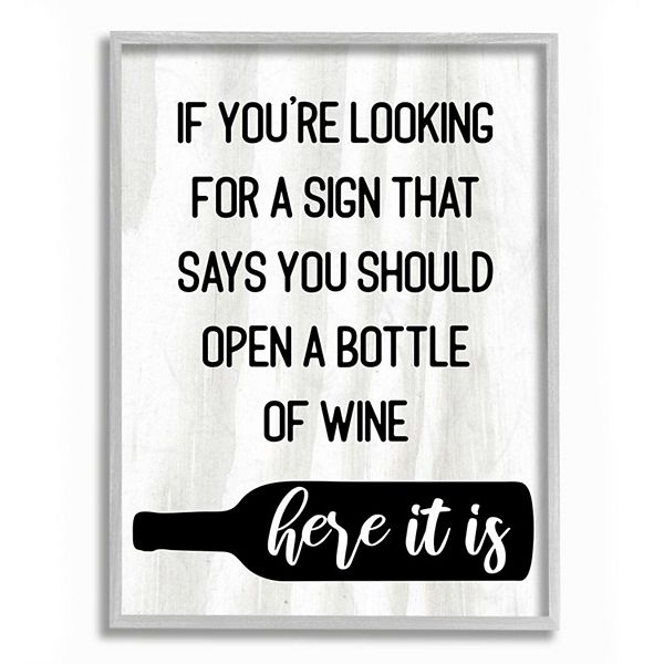 Stupell Home Decor Sign to Open Bottle of Wine Framed Wall Art