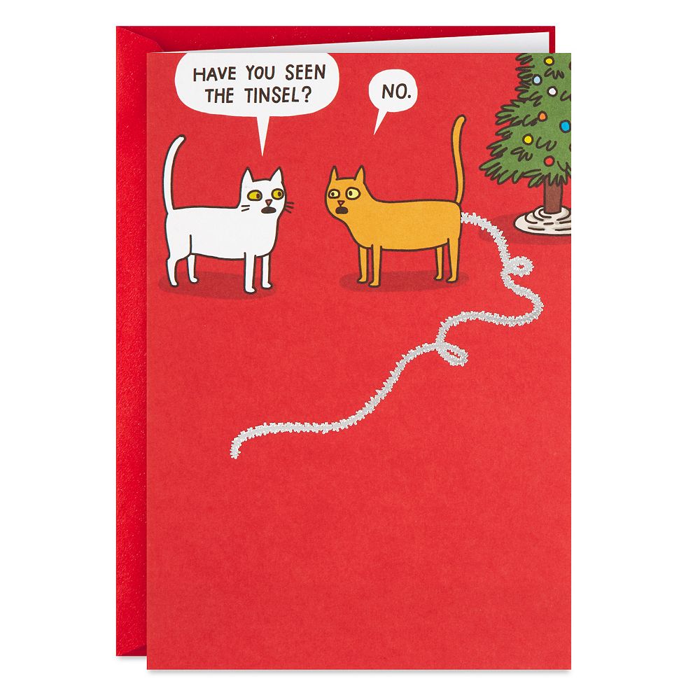 Hallmark Shoebox Funny Cat & Tinsel Christmas Card
