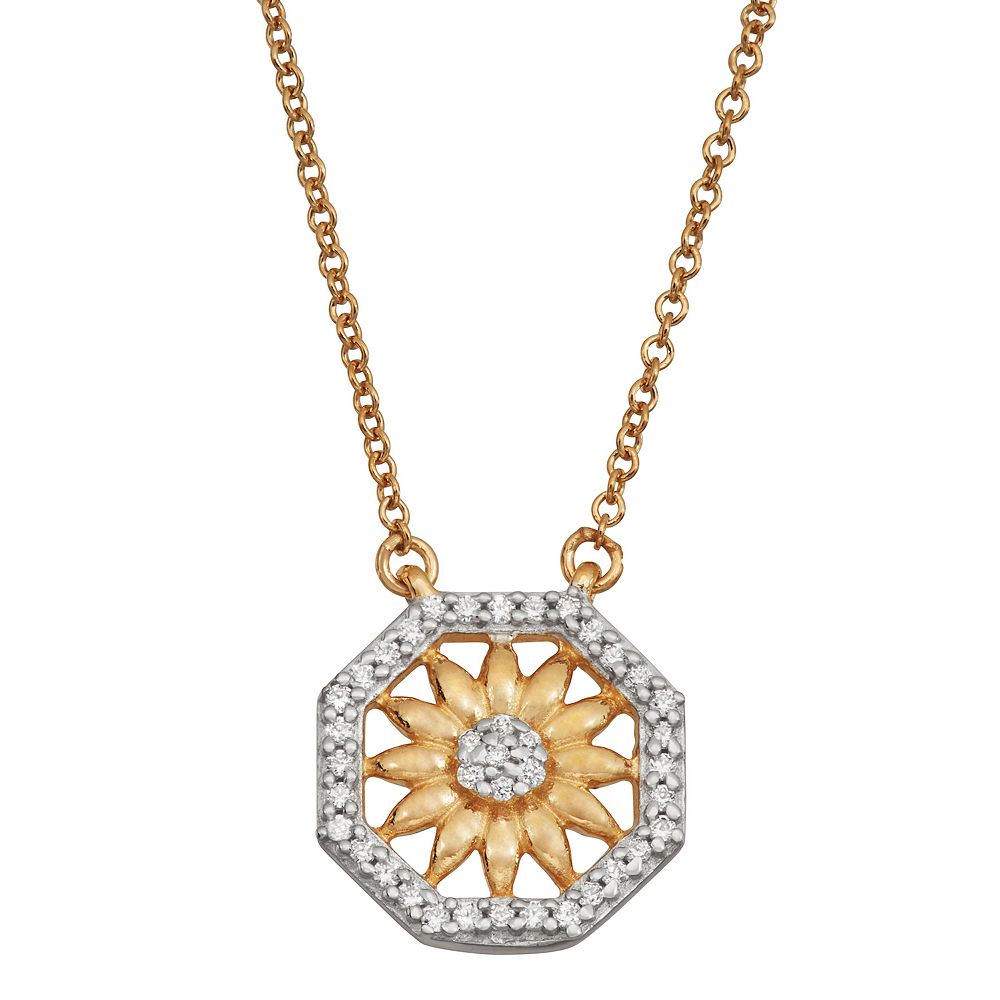 Jewelexcess Two Tone Sterling Silver 1/6 Carat T.W. Diamond Sunflower ...
