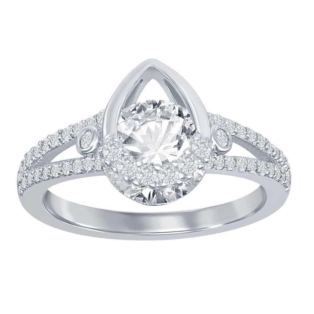 Argento Bella Sterling Silver Teardrop & Cubic Zirconia Round Spinning Ring