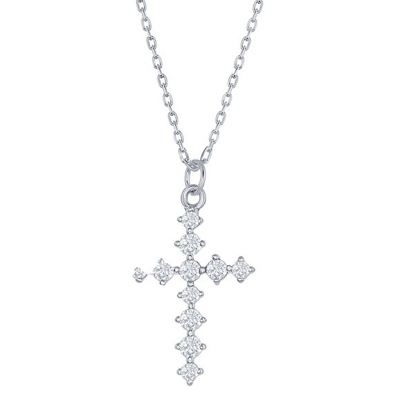 Argento Bella Sterling Silver Cubic Zirconia Cross Pendant Necklace